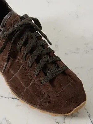 Jacquemus The Tennis Leather-trimmed Croc-effect Suede Sneakers - Brown
