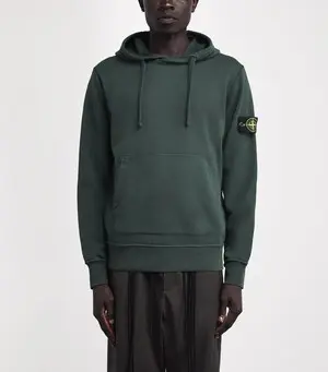 Stone Island Organic Cotton Fleece Hoodie With Embroidered Logo Patch