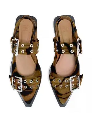 GANNI Buckle-detail Zebra-print Mules