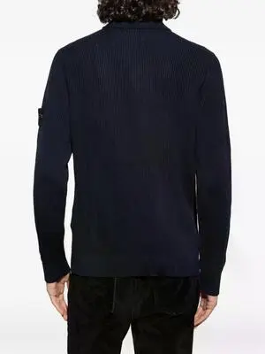 Stone Island Ribbed Knit Turtleneck Sweater With Patch Logo - Blue