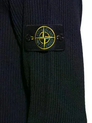 Stone Island Ribbed Knit Turtleneck Sweater With Patch Logo - Blue