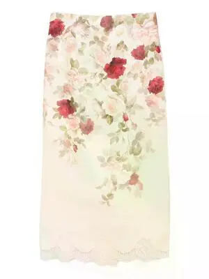 ZIMMERMANN Floral-Print Lace-Trimmed Linen Skirt