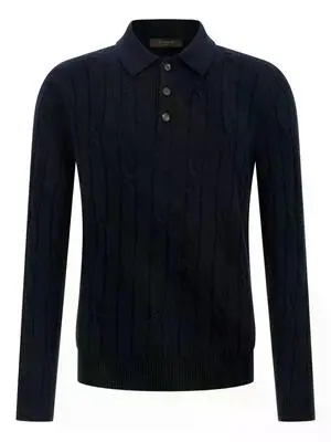 ZANONE Cable-knit Button-placket Polo Shirt - Blue