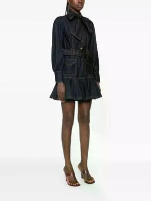 Zimmermann Tied-neck Ruffled Denim Mini Dress