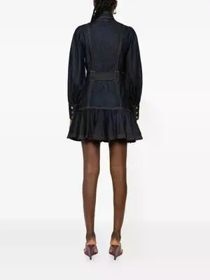 Zimmermann Tied-neck Ruffled Denim Mini Dress