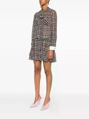 SELF-PORTRAIT Pleated Checked Dress