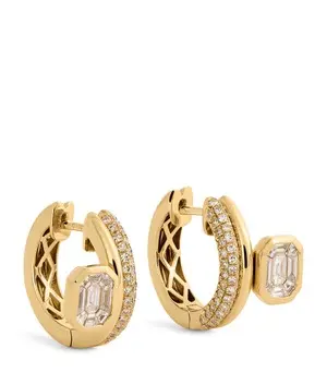 Shay Floating Bezel Diamond Huggie Earrings - Gold
