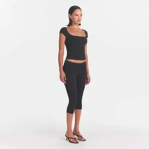 SKIMS Foldover Capri In Cotton Jersey - Soot