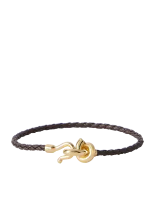 Bottega Veneta Knot Gold-plated And Intrecciato Leather Bracelet - Brown