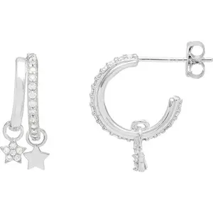 Estée Lauder Duo Pave Star Hoop Earrings - Silver
