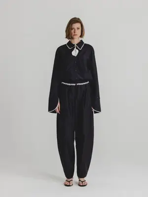 ALAS Cotton Silk Barrel Leg Pants - Black