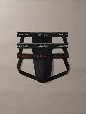 Calvin Klein Icon Cotton Stretch 3-pack Jock Strap - Black W/ Chalk Logo/black W/ Curried Pumpkin Logo/black W/ Casual Blue Logo