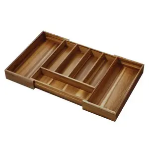 IDESIGN Expandable Acacia Wood Cutlery Drawer Organizerat - Natural