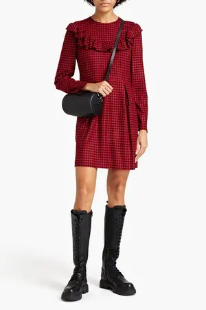 Red Valentino Pleated Gingham Jacquard Mini Dress