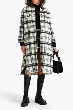 Red Valentino Checked Brushed Wool-blend Felt Coat