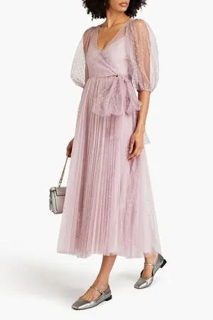 Red Valentino Point D'esprit Midi Wrap Dress