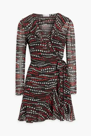 Red Valentino Printed Chiffon Mini Wrap Dress