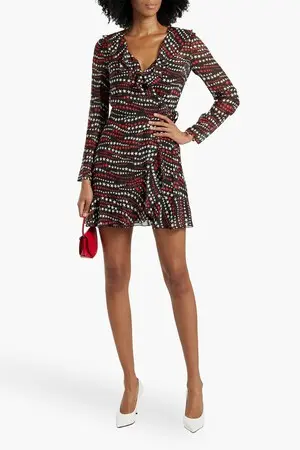 Red Valentino Printed Chiffon Mini Wrap Dress