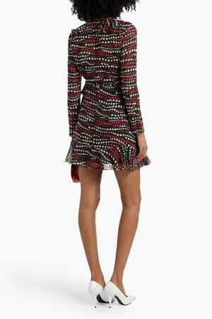 Red Valentino Printed Chiffon Mini Wrap Dress