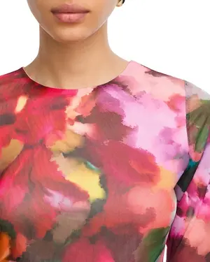 Aqua Floral Mesh Long Sleeve Top
