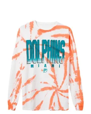 Junk Food Clothing Dolphins Game Time Tie Dye Long Sleeve T-shirt - Orange Tie-dye