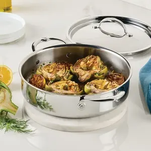 HESTAN Probond Luxe 3.5 Quart Professional Clad Stainless Steel Sauteuse Braiser With Lid