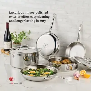HESTAN Probond Luxe 3.5 Quart Professional Clad Stainless Steel Sauteuse Braiser With Lid
