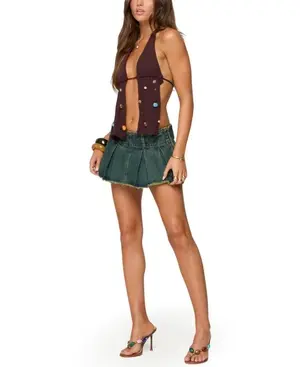 EDIKTED Beaded Distressed Knit Split Front Top