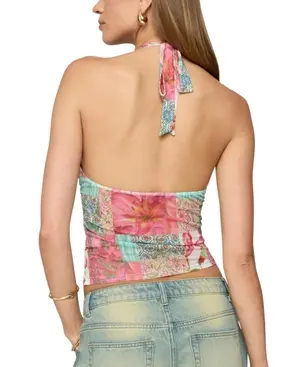 EDIKTED Printed Mesh Halter Top - Mix