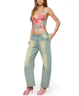 EDIKTED Printed Mesh Halter Top - Mix
