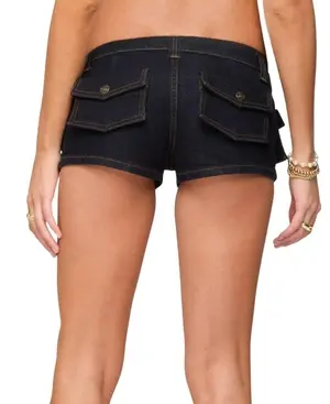 EDIKTED Cavella Stretchy Denim Micro Shorts
