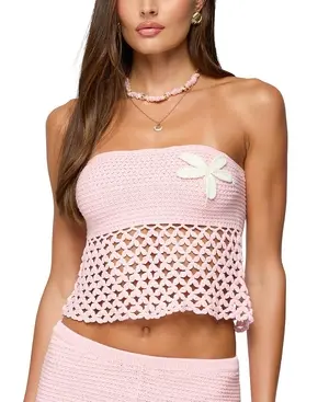 EDIKTED Tahna Flower Strapless Crochet Top