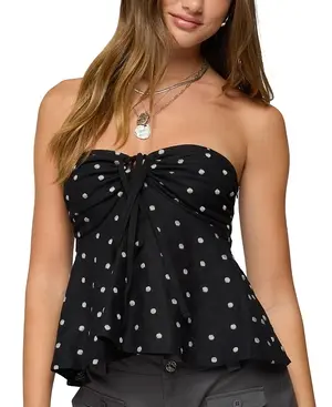 EDIKTED Izzey Polka Dot Strapless Babydoll Top - Black