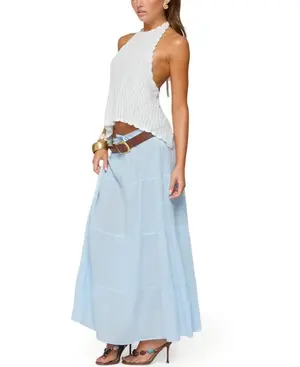 EDIKTED Ivey Backless Crochet Halter Top - White