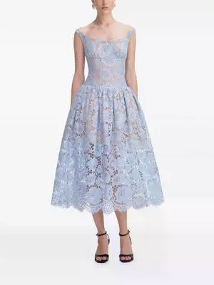 SELF-PORTRAIT Floral Lace Midi Dress - Blue
