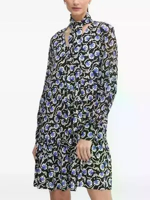 Diane Von Furstenberg Floral-print Tie-neck Dress - Black