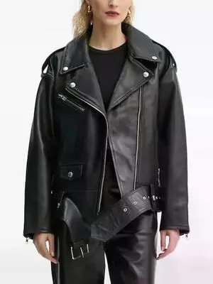STAND STUDIO Belted Zip-front Leather Jacket