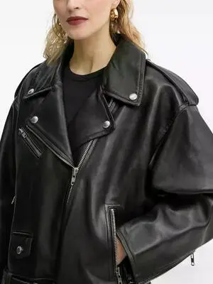 STAND STUDIO Belted Zip-front Leather Jacket