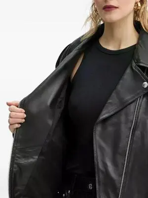 STAND STUDIO Belted Zip-front Leather Jacket
