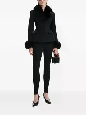 SELF-PORTRAIT Fur-trimmed Tweed Jacket - Black