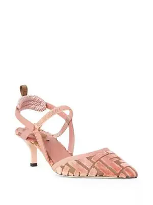 Fendi 55mm Ff-patterned Slingback Pumps - Pink