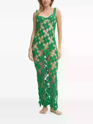 PARAMIDONNA Flower-crochet Midi Beach Dress - Green