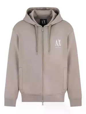 Armani Exchange Logo-embroidered Zip-up Hoodie - Neutrals