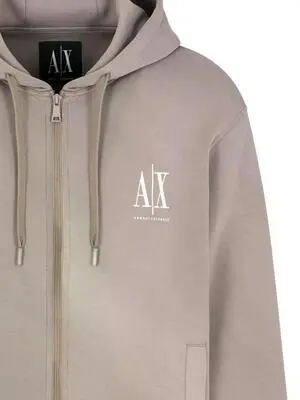 Armani Exchange Logo-embroidered Zip-up Hoodie - Neutrals
