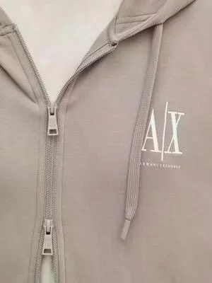 Armani Exchange Logo-embroidered Zip-up Hoodie - Neutrals