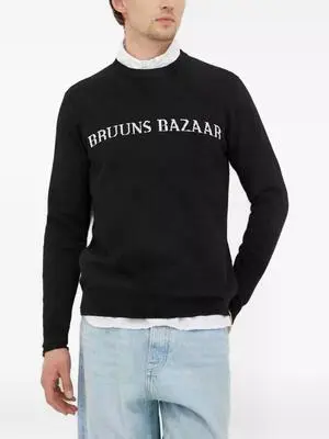 BRUUNS BAZAAR Logo-intarsia Crew-neck Sweater