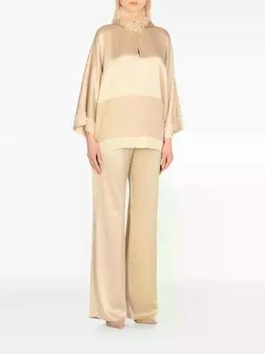 Antonelli Firenze Feather-trimmed Silk Top