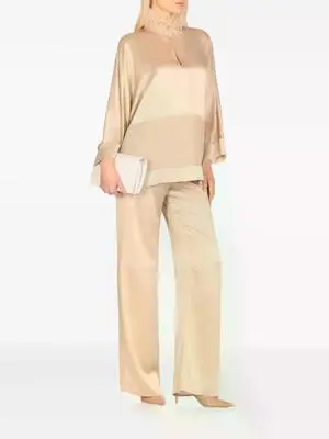Antonelli Firenze Feather-trimmed Silk Top