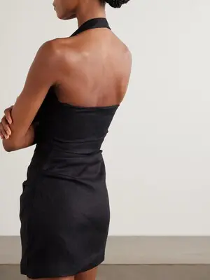 SIR. Noemi Ruched Linen Halterneck Mini Dress