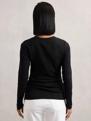 REISS Cotton Ruched Long-sleeve T-shirt - Black